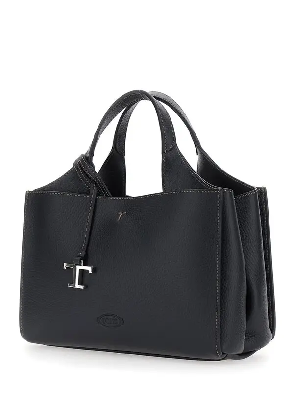 TOD'S Black Handbag With Adjustable And Removable Shoulder Strap And T Plate On The Front In Leather For - Multicolor