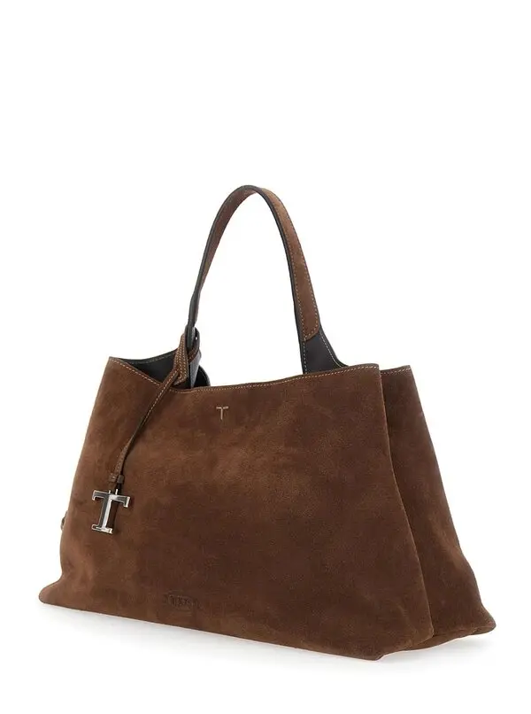 TOD'S Suede Handbag With T Plaque And Adjustable Strap - Multicolor