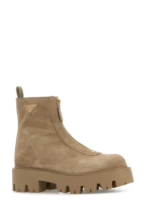 Prada Sand Suede Ankle Boots