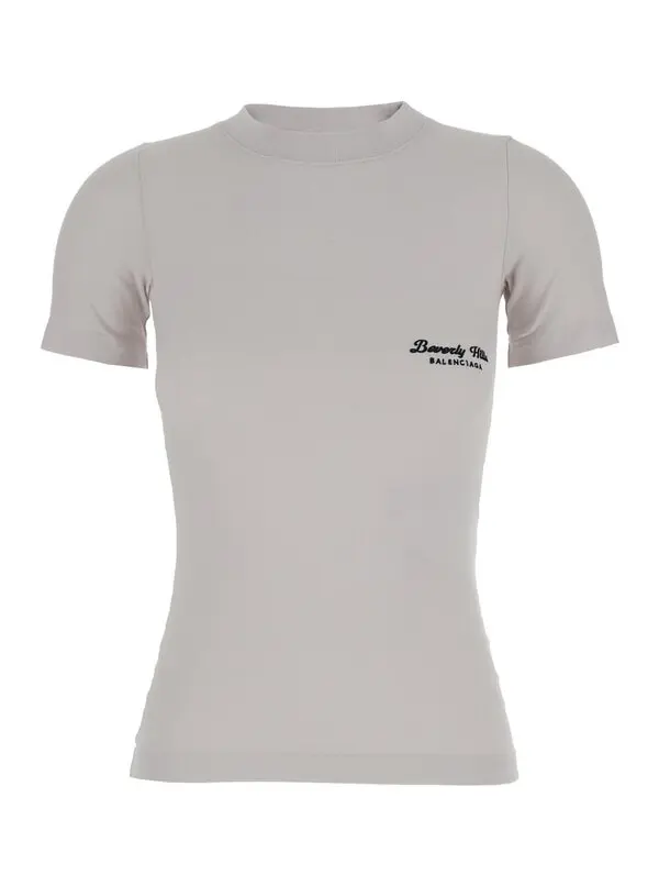 Balenciaga Off White T-shirt With Beverly Hills Embroidery In Peeling Stretch Jersey - Multicolor