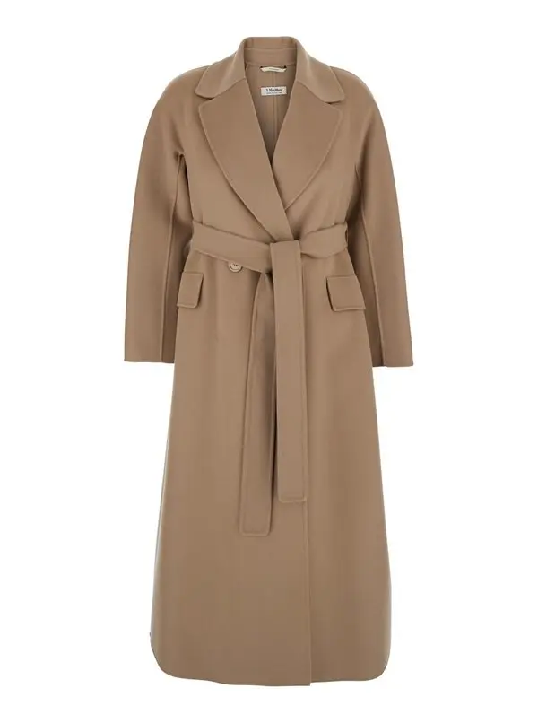 Max Mara S 'enzo' Beige Coat With Wide Notched Revers In Virgin Wool - Multicolor