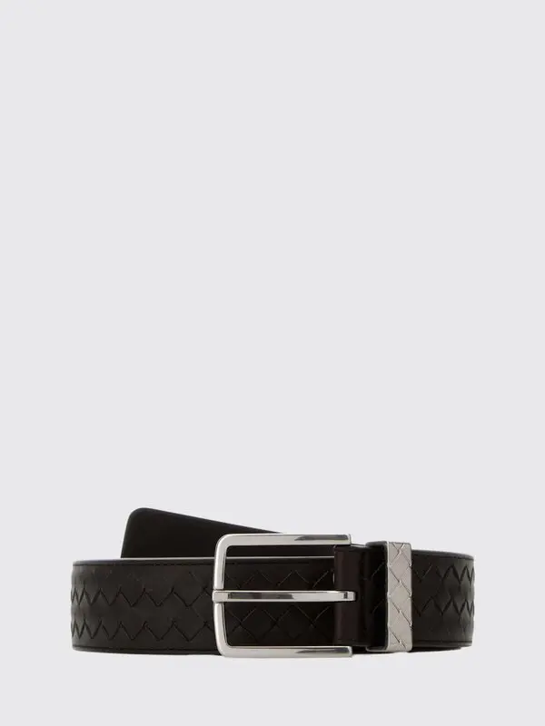 Bottega Veneta Woven Calfskin Leather Belt With Pin Buckle - Silver