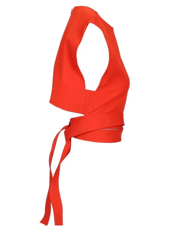 Alaïa Cropped Top In Cotton Gabardine With Band - Red