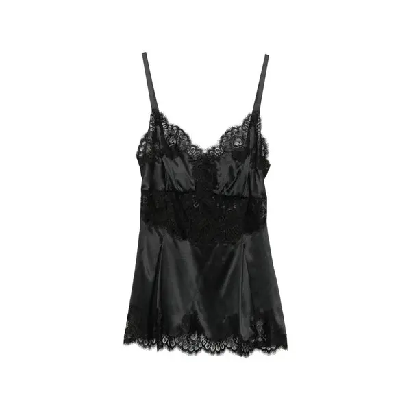 Dolce & Gabbana Silk Blend Lace Trim Camisole Top - Black