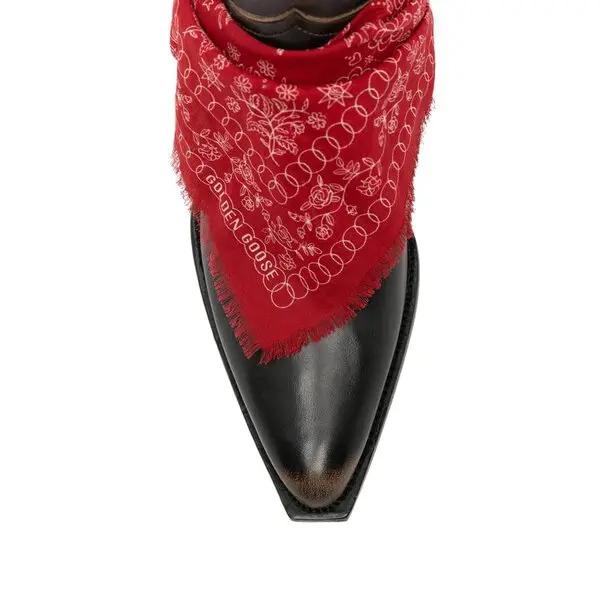 GOLDEN GOOSE Bandana-print Leather Boots - Black