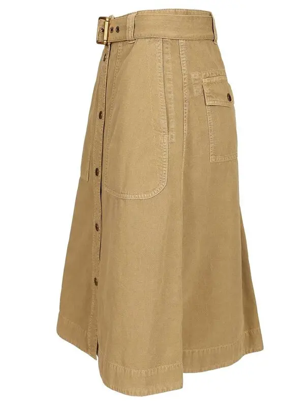 Moncler Cotton Midi Skirt With Belt - Cream