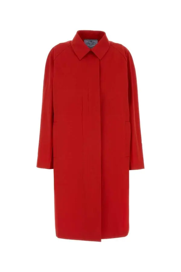 Prada Gabardine Overcoat - Red