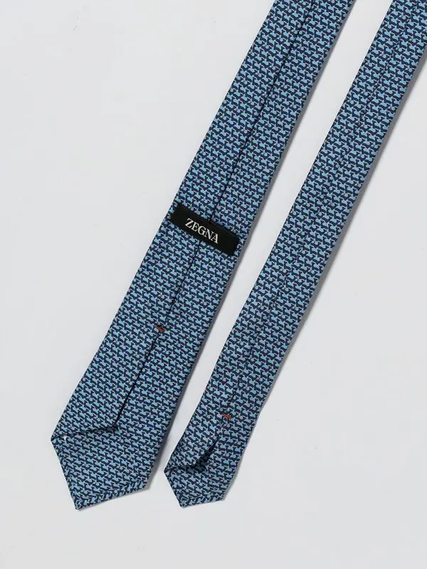 Zegna Printed Silk Neck Tie - Blue