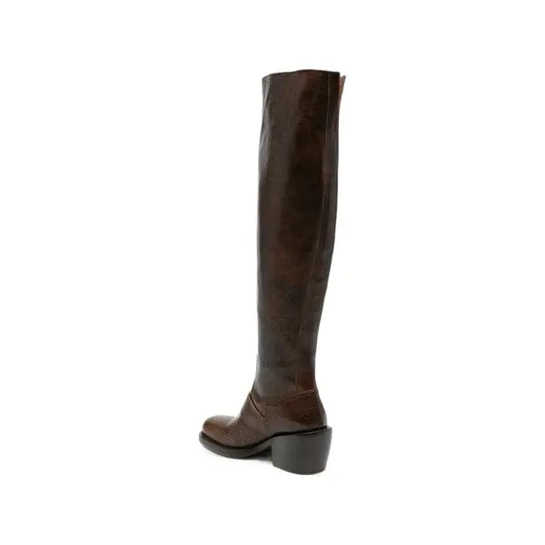 Dries Van Noten Calf Leather Square Toe Boots - Brown