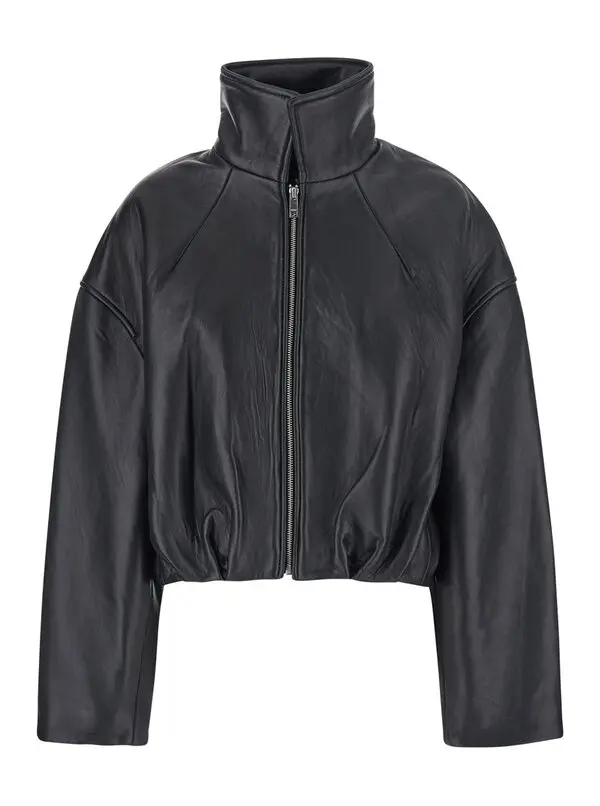 ROTATE BY BIRGER CHRISTENSEN Black Oversized Jacket With Dropped Shoulders And Boxy Design In Leather For - Multicolor
