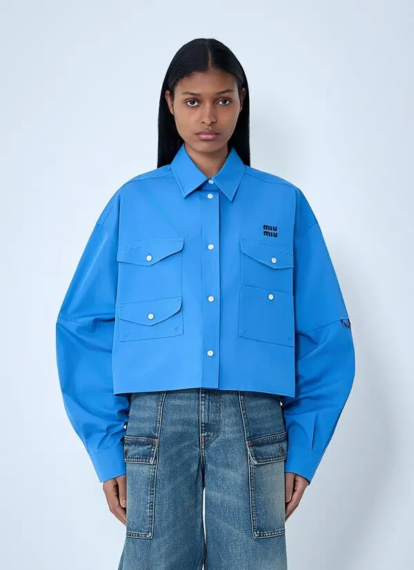 Miu Miu Cropped Cotton Poplin Utility Shirt