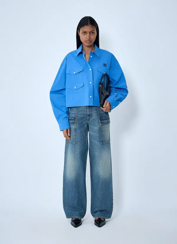 Miu Miu Cropped Cotton Poplin Utility Shirt