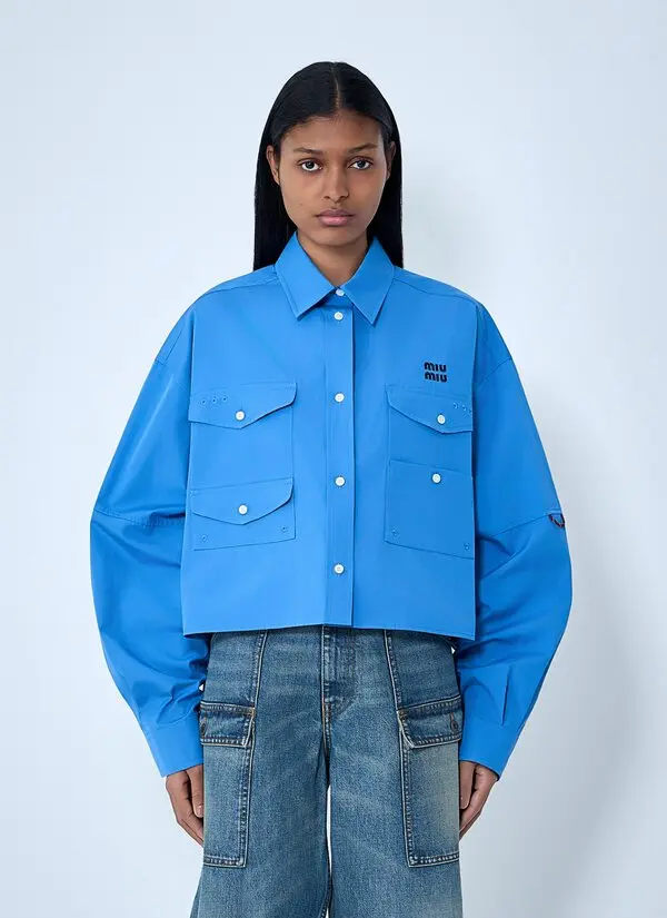 Miu Miu Cropped Cotton Poplin Utility Shirt - Purple