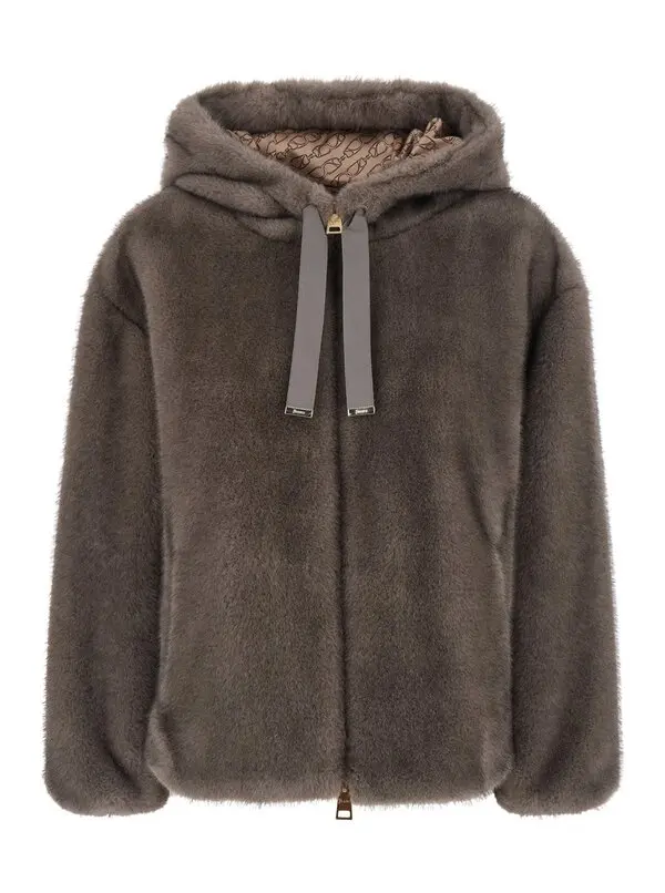Herno Brown Hooded Jacket With Drawstring In Ecoleather For - Gray