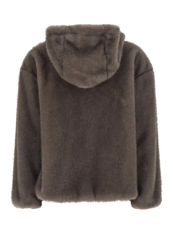 Herno Brown Hooded Jacket With Drawstring In Ecoleather For