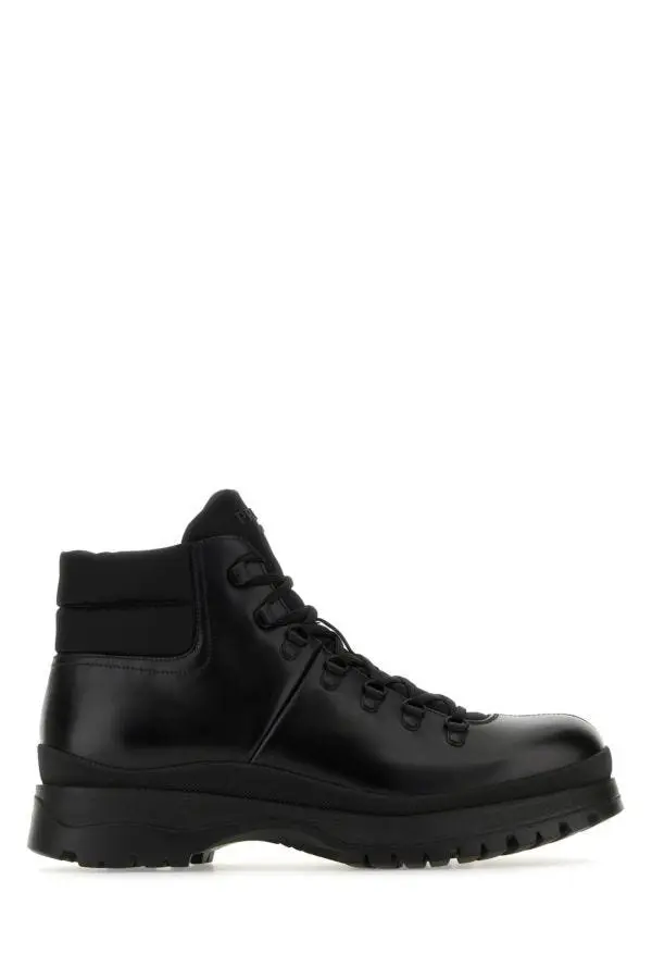 Prada Re-nylon And Leather Brixxen Ankle Boots - Black