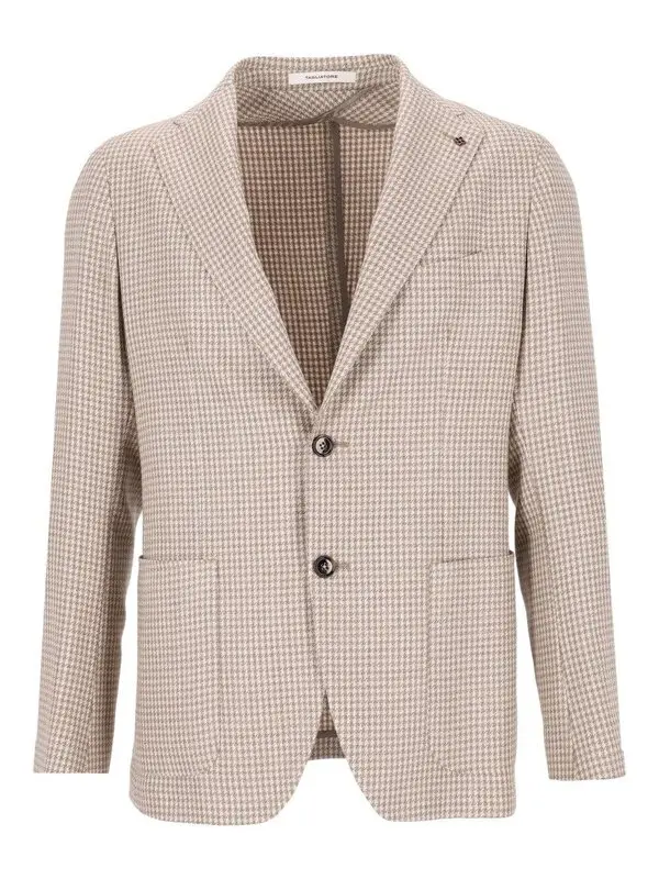 Tagliatore Houndstooth Blazer In Wool And Silk - Cream