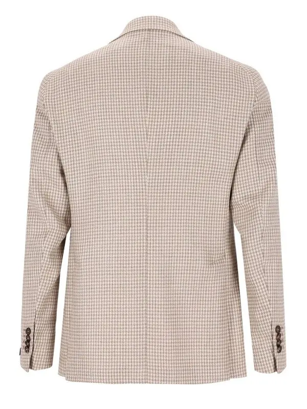 Tagliatore Houndstooth Blazer In Wool And Silk - Cream