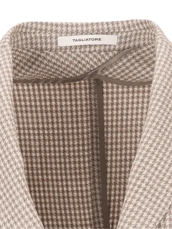 Tagliatore Houndstooth Blazer In Wool And Silk - Cream