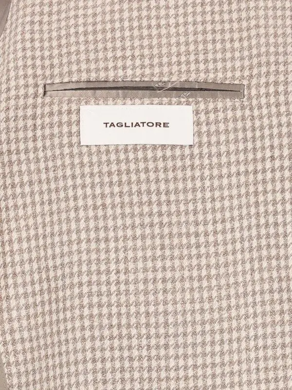 Tagliatore Houndstooth Blazer In Wool And Silk - Cream