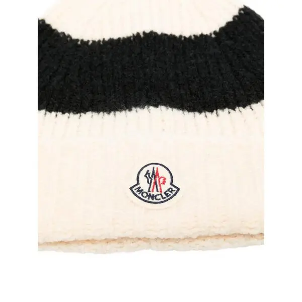 Moncler Striped Beanie - Cream