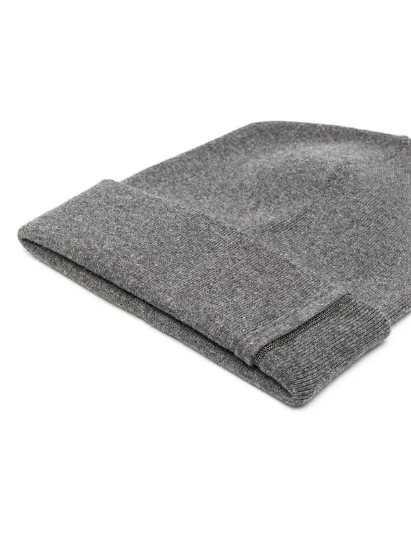 Brunello Cucinelli Ribbed Cashmere Knit Beanie With Monili Detail - Gray