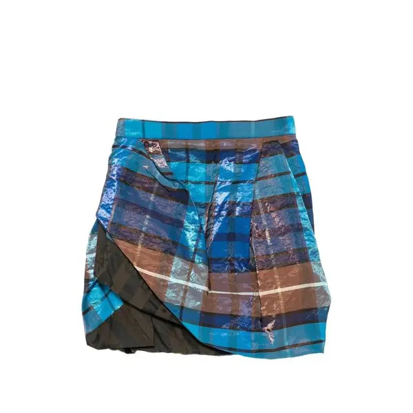 VIVIENNE WESTWOOD Plaid Metallic Draped Bubble Hem Skirt - Blue