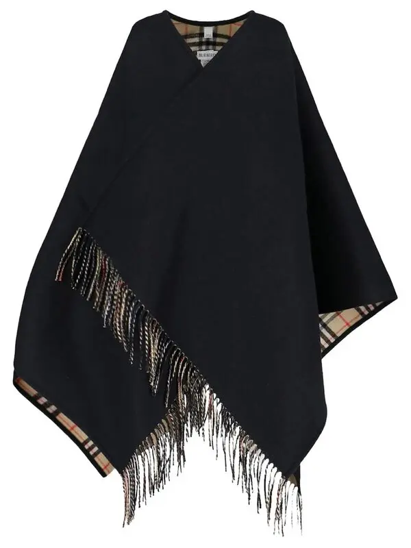 Burberry Reversible Check Wool Cape - Black