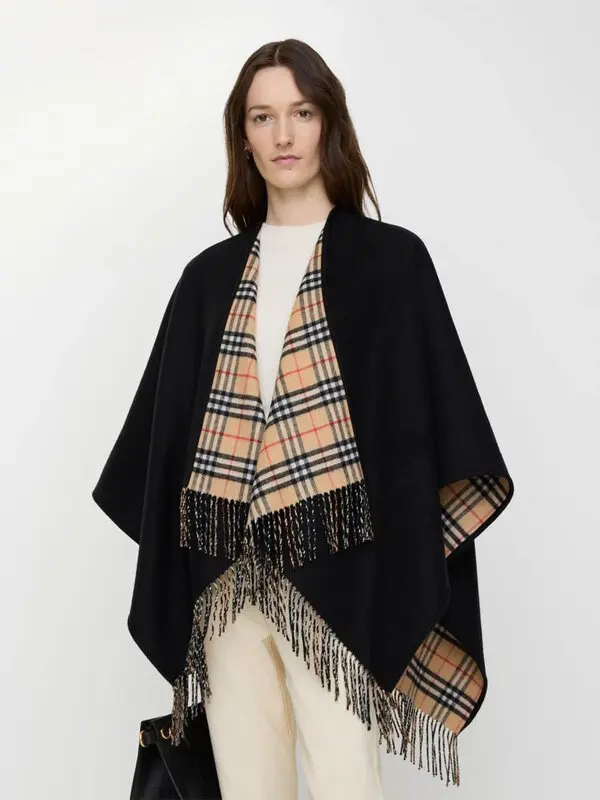 Burberry Reversible Check Wool Cape - Black