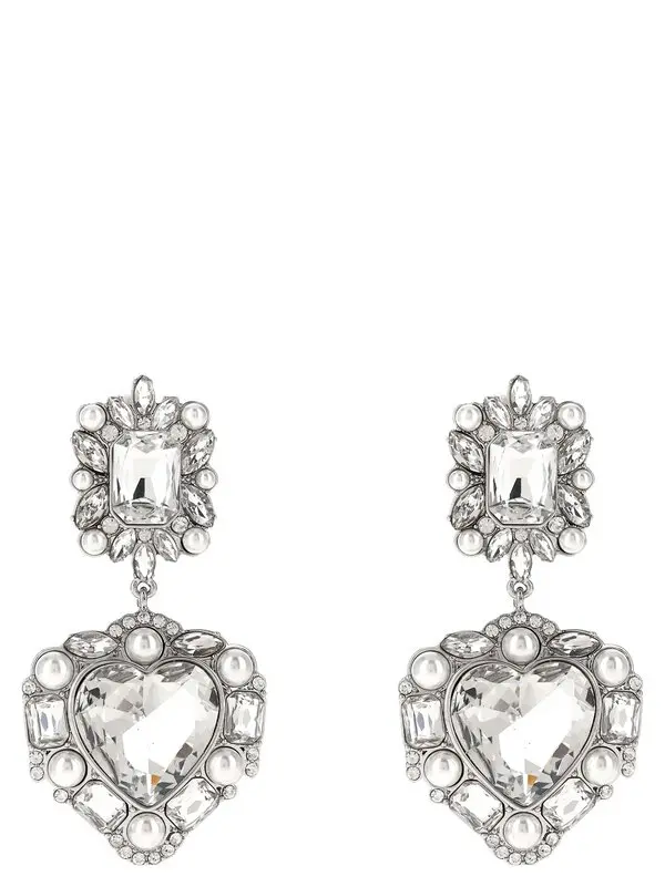 SELF-PORTRAIT Crystal Pearl Tiered Heart' Earrings - Silver