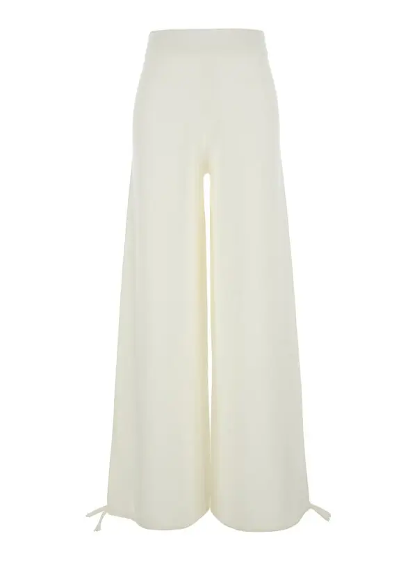 Max Mara Nigeria' Pants With Elastic Waist And Wide Leg In Wool - White