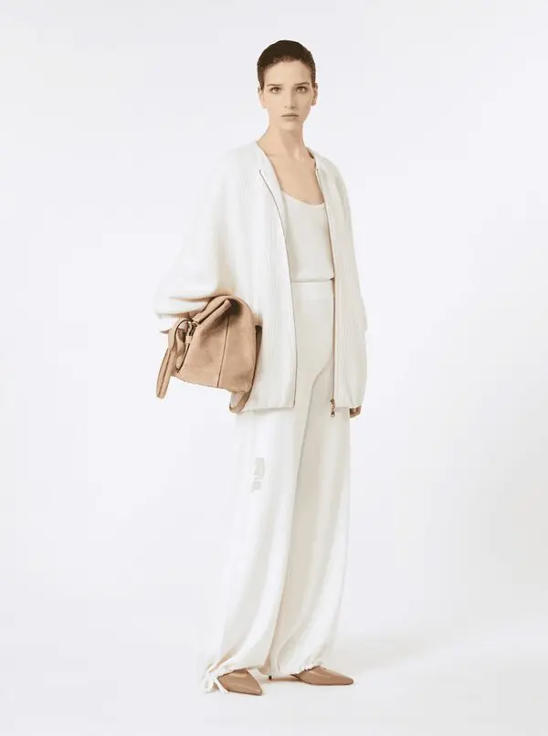 Max Mara Nigeria' Pants With Elastic Waist And Wide Leg In Wool - White