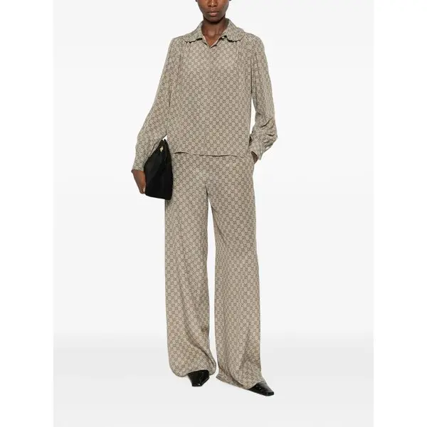 Gucci Gg Supreme Silk Palazzo Pants - Cream