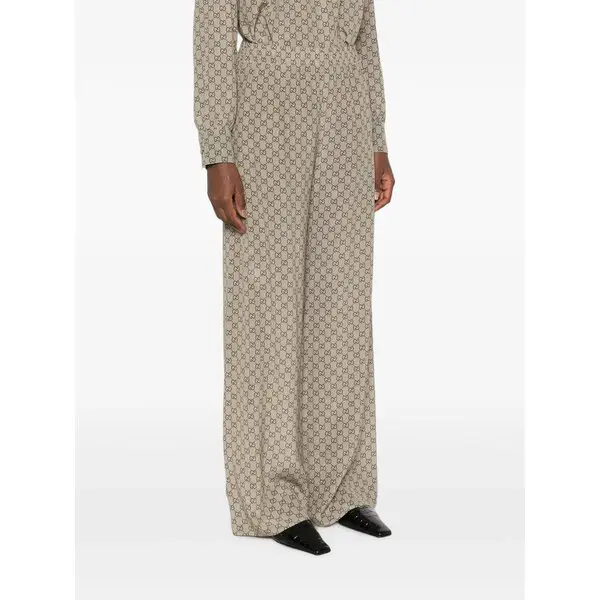 Gucci Gg Supreme Silk Palazzo Pants - Cream