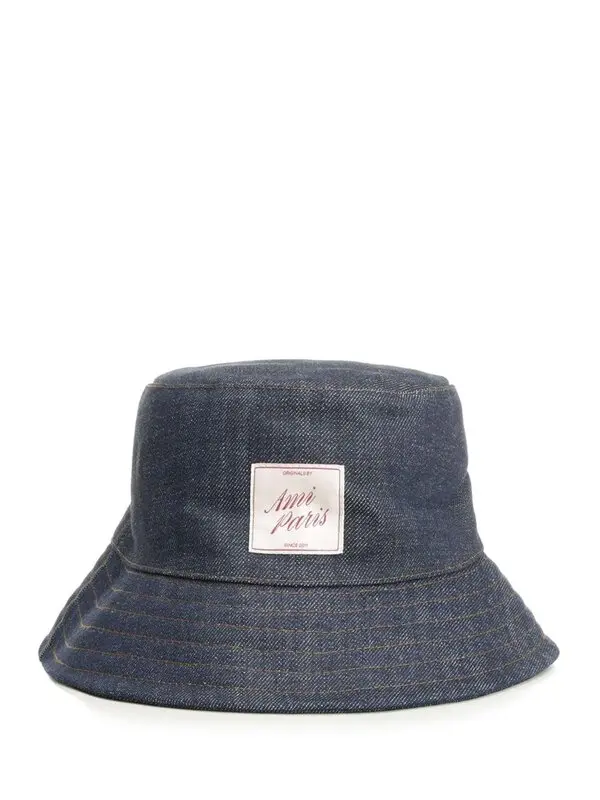 AMI Paris Topstitched Denim Bucket Hat - Blue