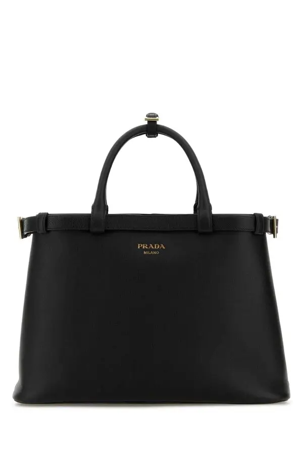 Prada Leather Medium Buckle Handbag - Black