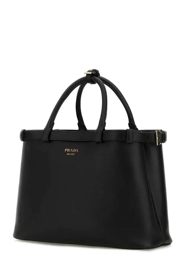 Prada Leather Medium Buckle Handbag - Black