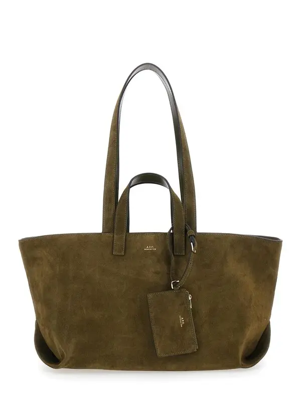A.p.c. Le Drummer” Shopper With Four Handles And Logo Lettering On The Front In Suede - Green