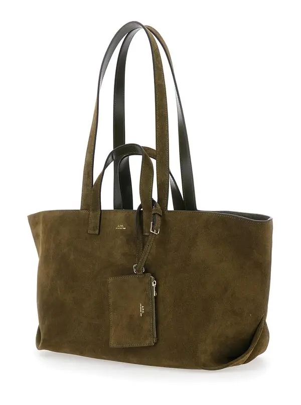 A.p.c. Le Drummer” Shopper With Four Handles And Logo Lettering On The Front In Suede - Green