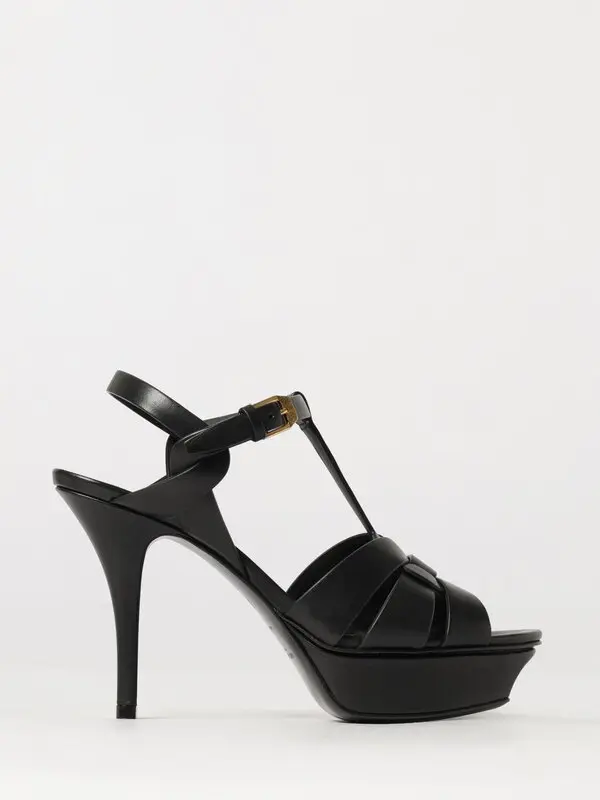 Saint Laurent Calfskin Leather Platform Sandals - Black