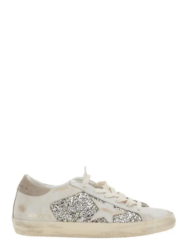 GOLDEN GOOSE Superstar' Beige Low Top Sneakers With Glitter Details On The Side And Logo Lettering On The Heel In Suede For - Multicolor