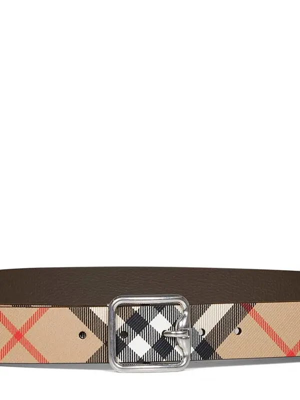 Burberry Sand Beige And Military Brown Reversible B Buckle Check Belt - Multicolor
