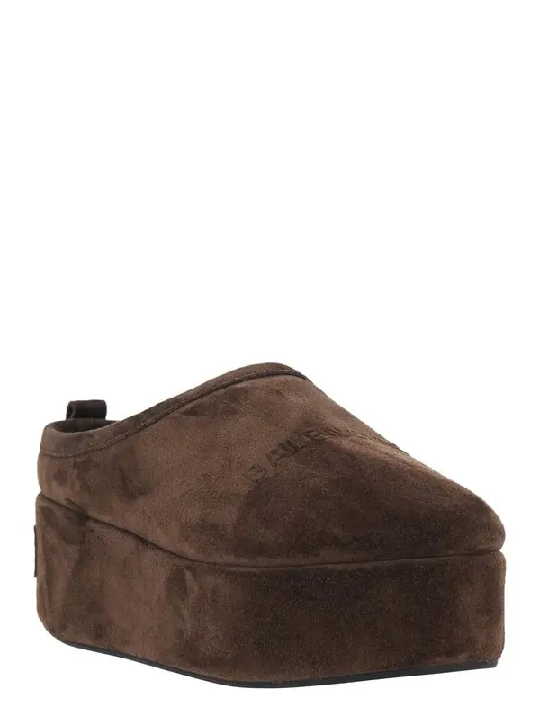 Balenciaga Alaska' Brown Mule With High Platform And Logo Lettering On The Front In Suede For - Multicolor