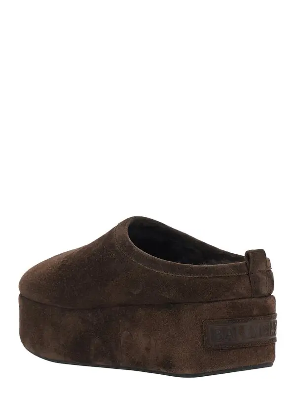 Balenciaga Alaska' Brown Mule With High Platform And Logo Lettering On The Front In Suede For - Multicolor