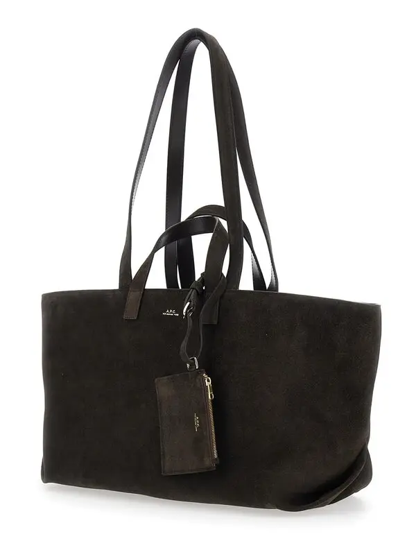 A.p.c. Le Drummer' Shopper With Four Handles And Lettering Logo On The Front In Suede - Brown