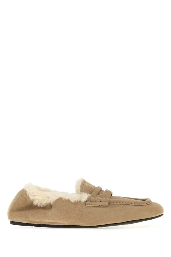Miu Miu Beige Suede Loafers - Brown