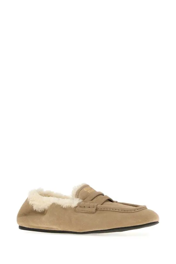 Miu Miu Beige Suede Loafers - Brown