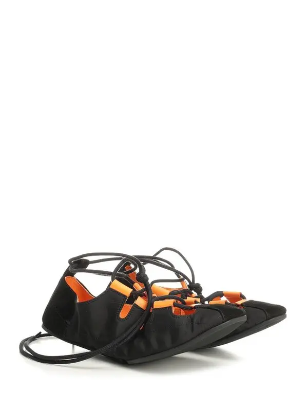 Alaïa Lace Up Flats - Black