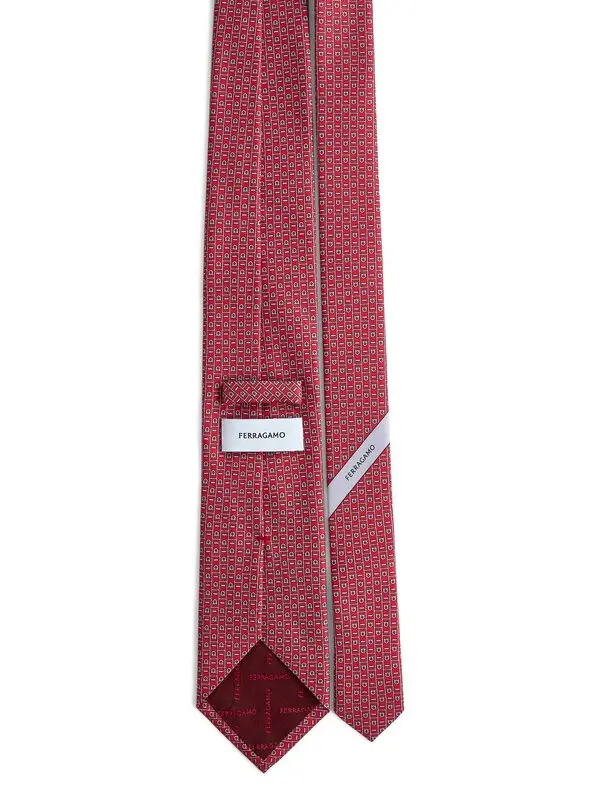 FERRAGAMO Red Monogram Print Silk Tie