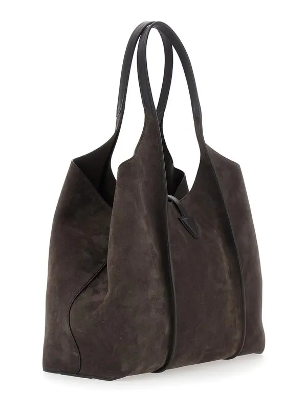 TOD'S Brown Shoulder Bag With Two Top Handles And T Plaque On The Front In Suede For - Multicolor
